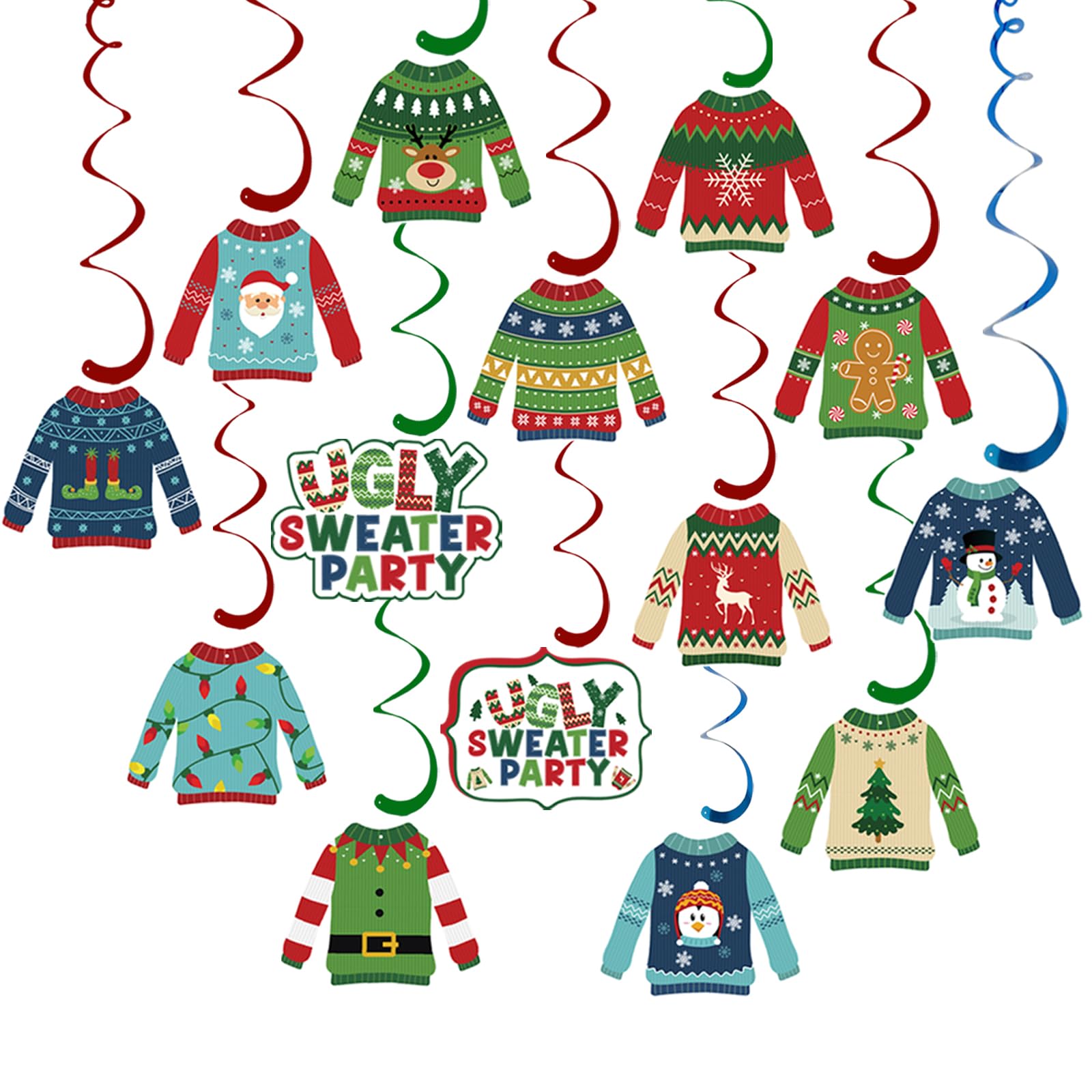 Amazon.com: 62pcs Christmas Hanging Foil Swirl Decorations Holiday Ugly ...