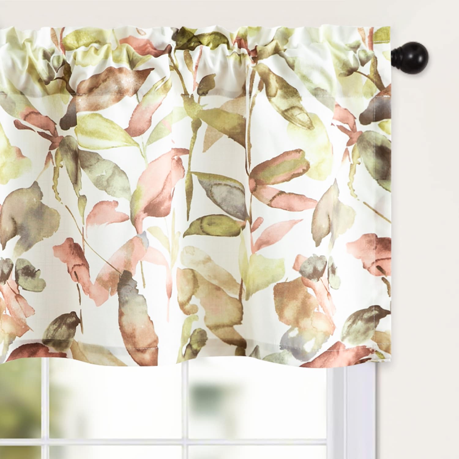 Amazon.com: Leeva Faux Linen Kitchen Valances for Windows, Leaves ...