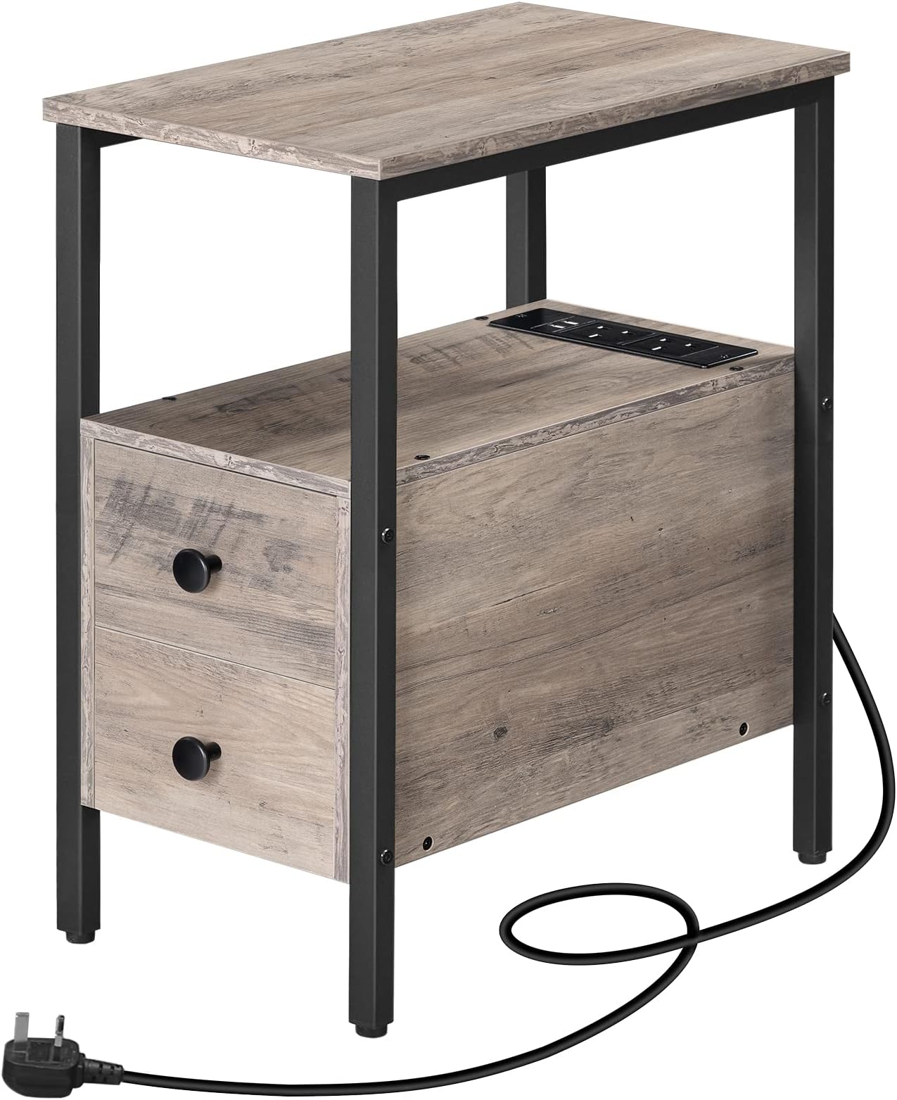 WARM&LOVE Bedside Table with Charging Station, Nightstand with 2 ...