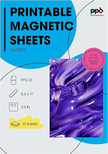 Amazon.com : PPD 10 Sheets Printable Inkjet Magnetic Sheets Glossy ...