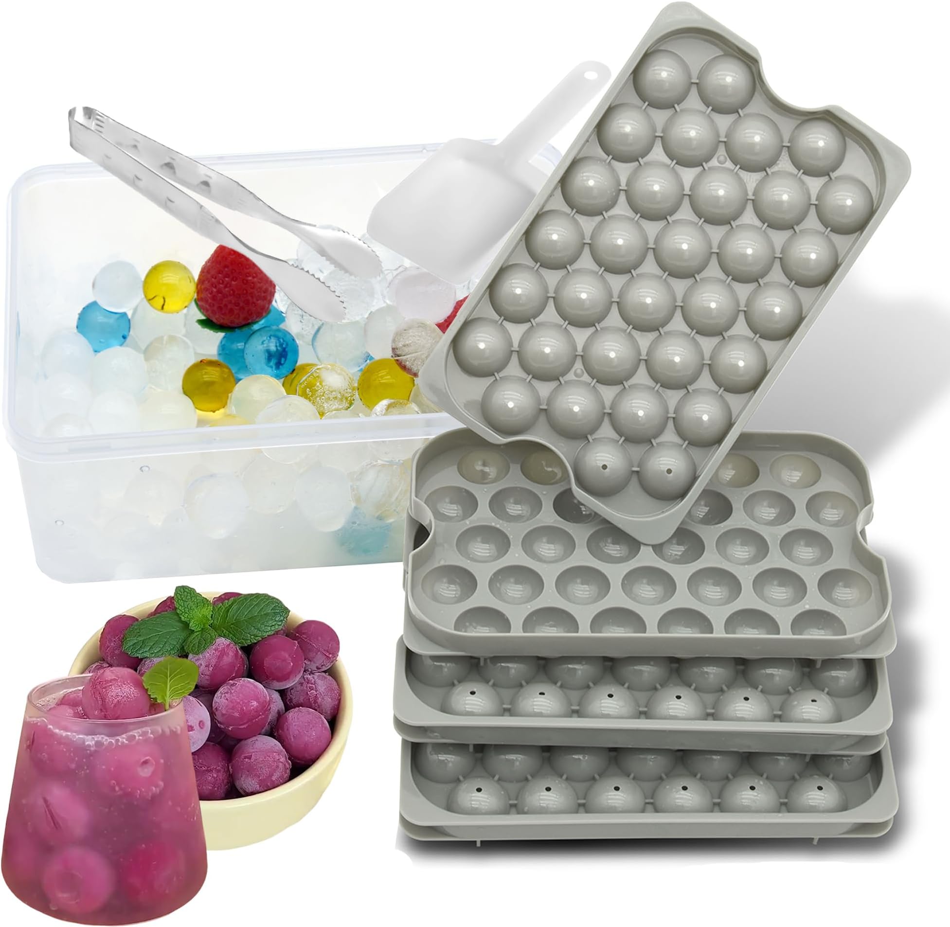 2 PCS Round Ice Cube Moulds, Ice Cube Tray with Lid, Ice Ball Mould ...