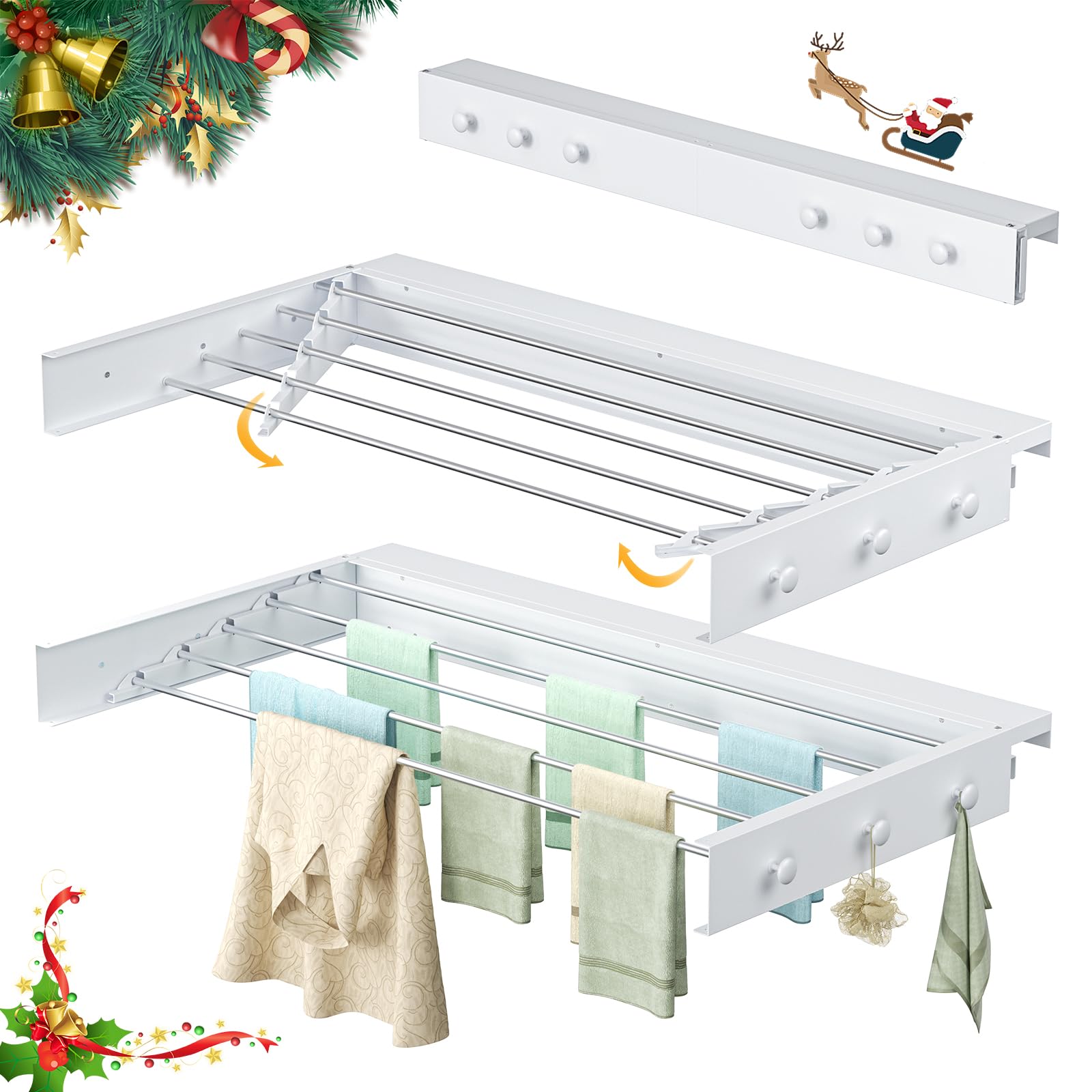 GJCrafts Wall Mounted Clothes Airer, Retractable Clothes Drying Rack ...