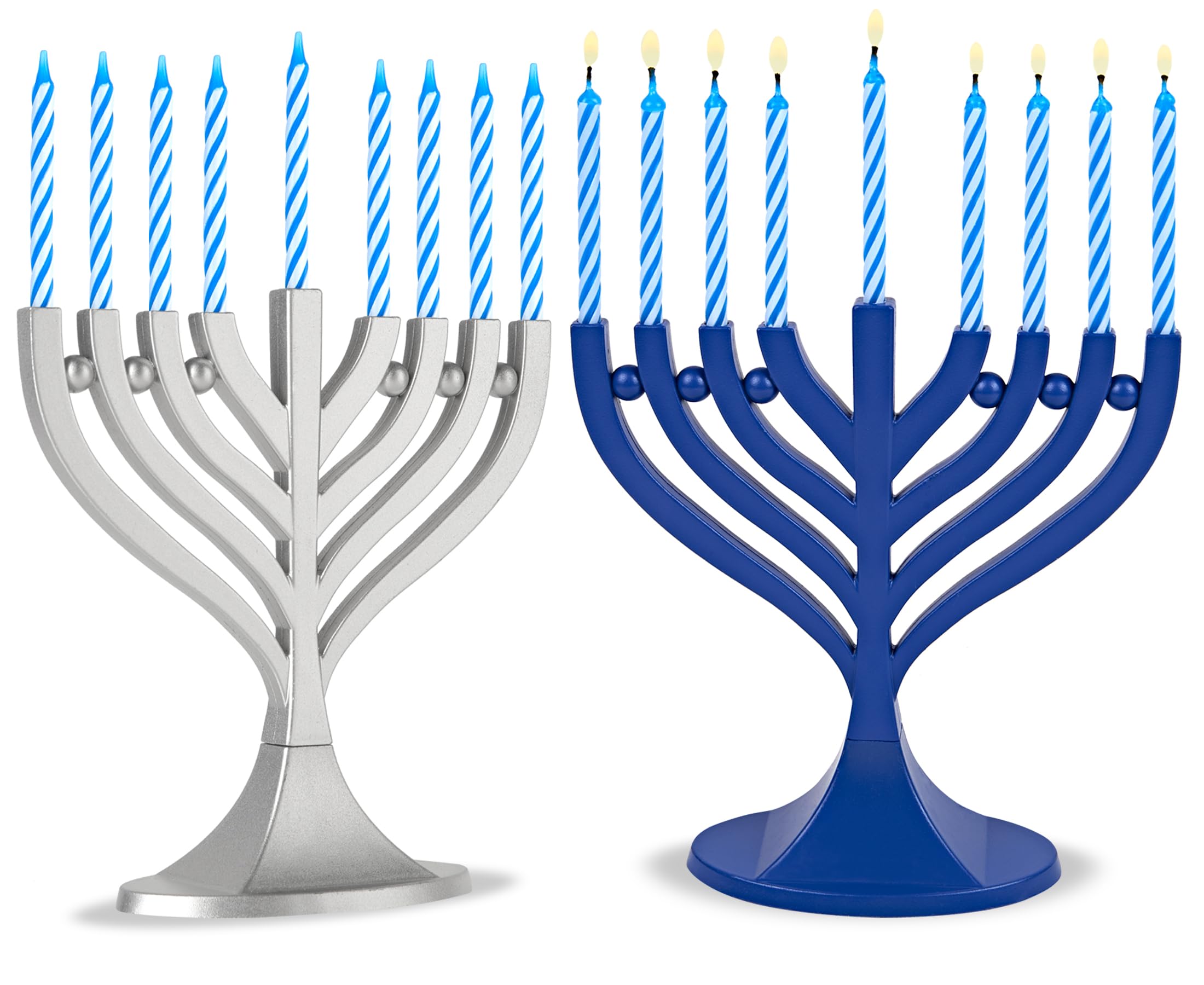 Amazon.com: Zion Judaica Blue and Silver Set of 2 Mini Menorahs with 44 ...