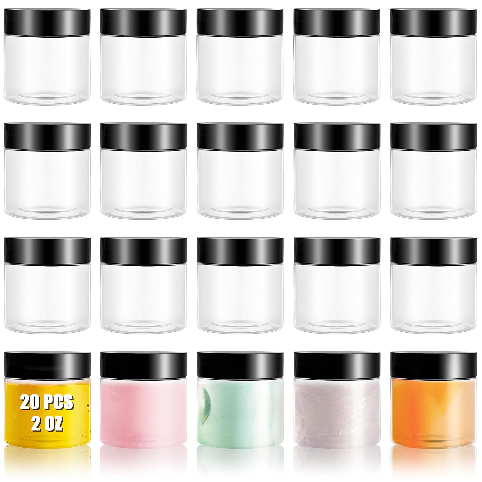 20pcs 2 Oz Clear Plastic Round Slime Containers With Black | Desertcart ...
