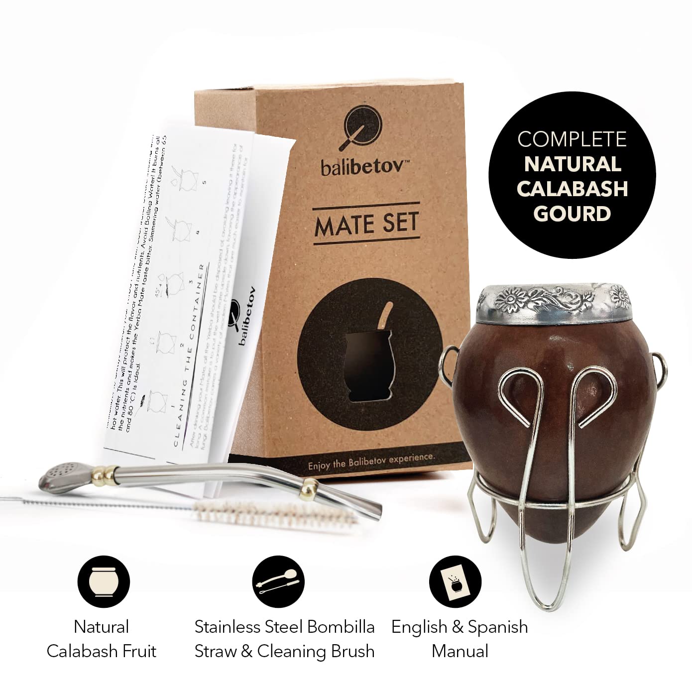 Buy Balibetov Yerba Mate Gourd Set (Original Natural Handmade Yerba ...