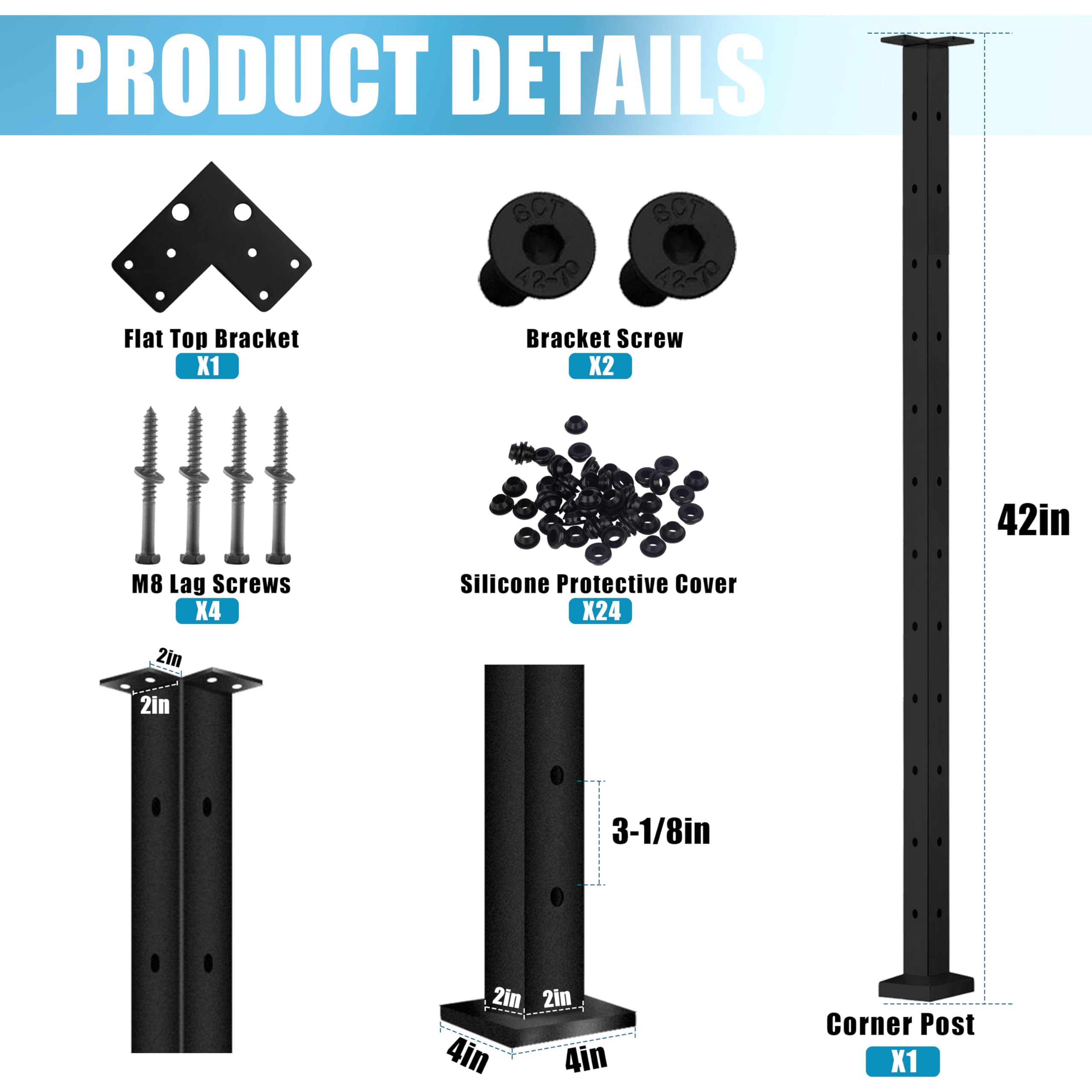 Snapklik.com : Patavin 42" Black Cable Railing Corner Post-Cable ...