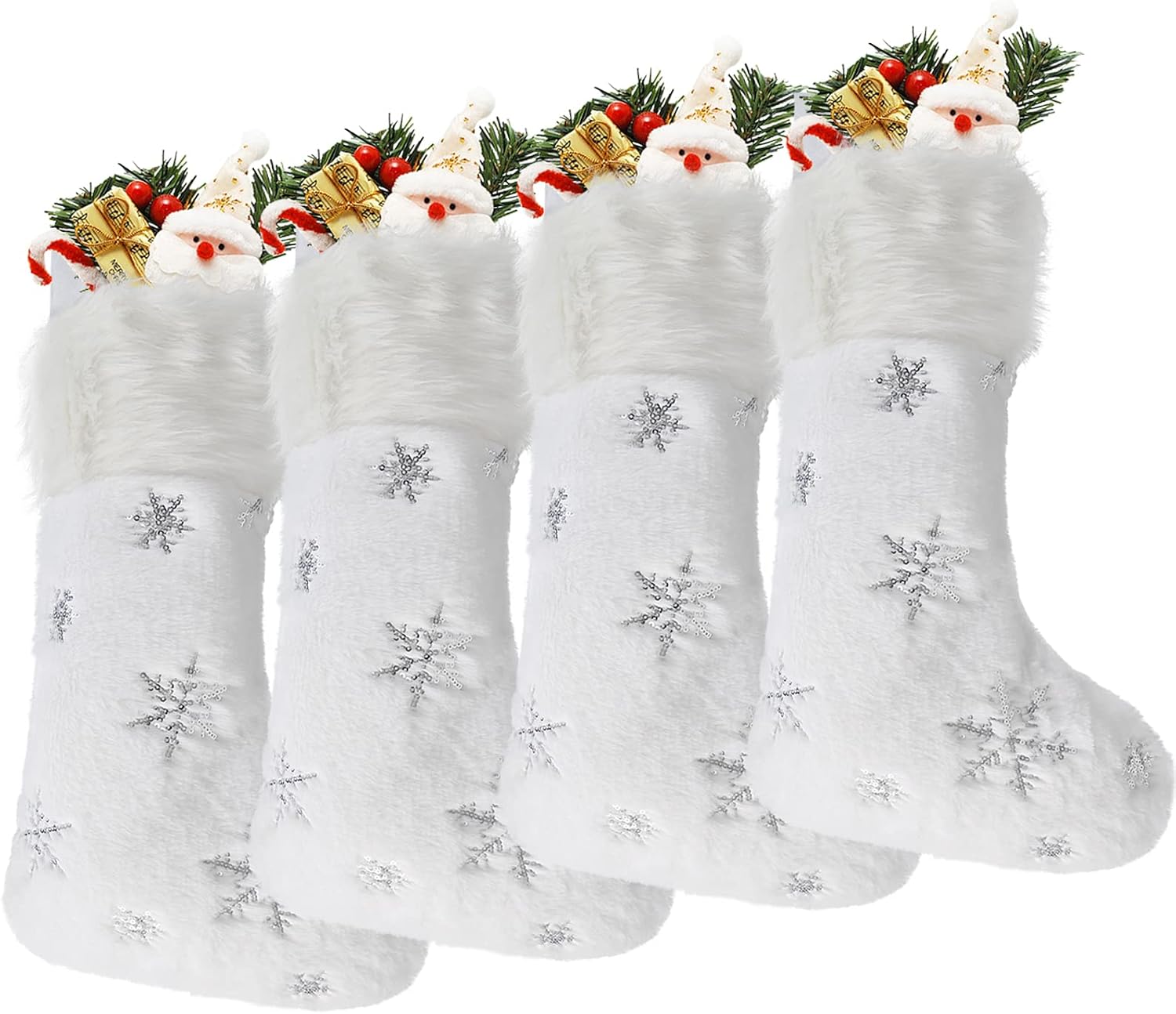 Amazon.com: DIYASY White Christmas Stockings, 4 Pack Large Faux Fur ...
