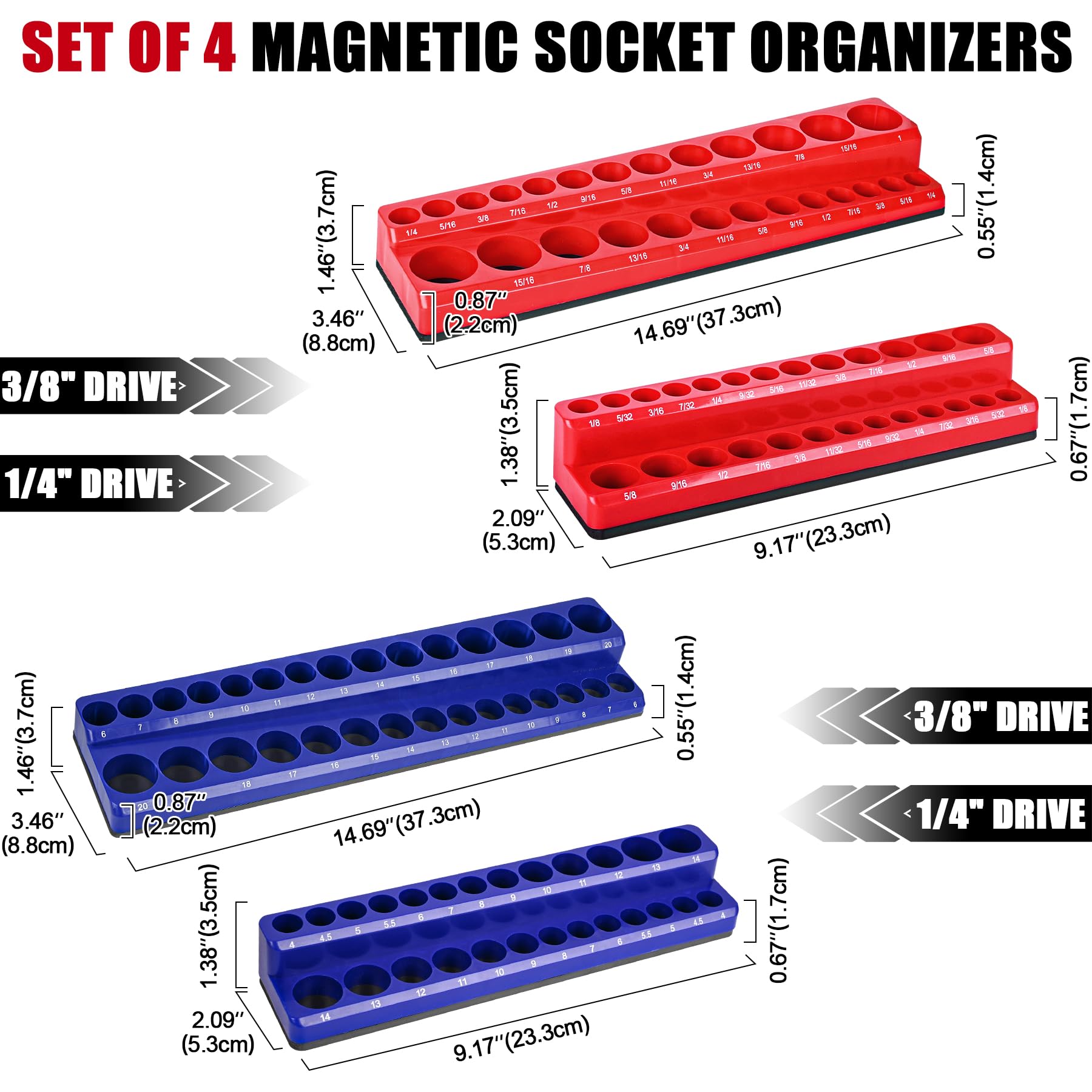 Magnetic Socket Organizer 4-Piece Magnetic Socket Holder 1/4 In, 3/8 In ...