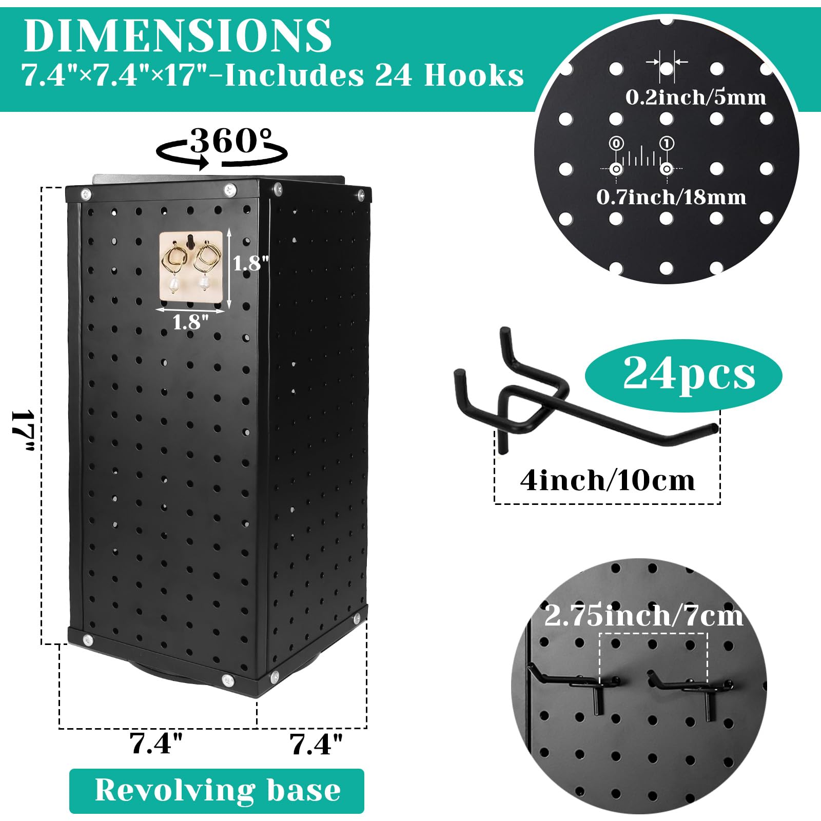 Snapklik.com : 24 Hooks Rotating Pegboard Display Stand,Metal Spinning ...