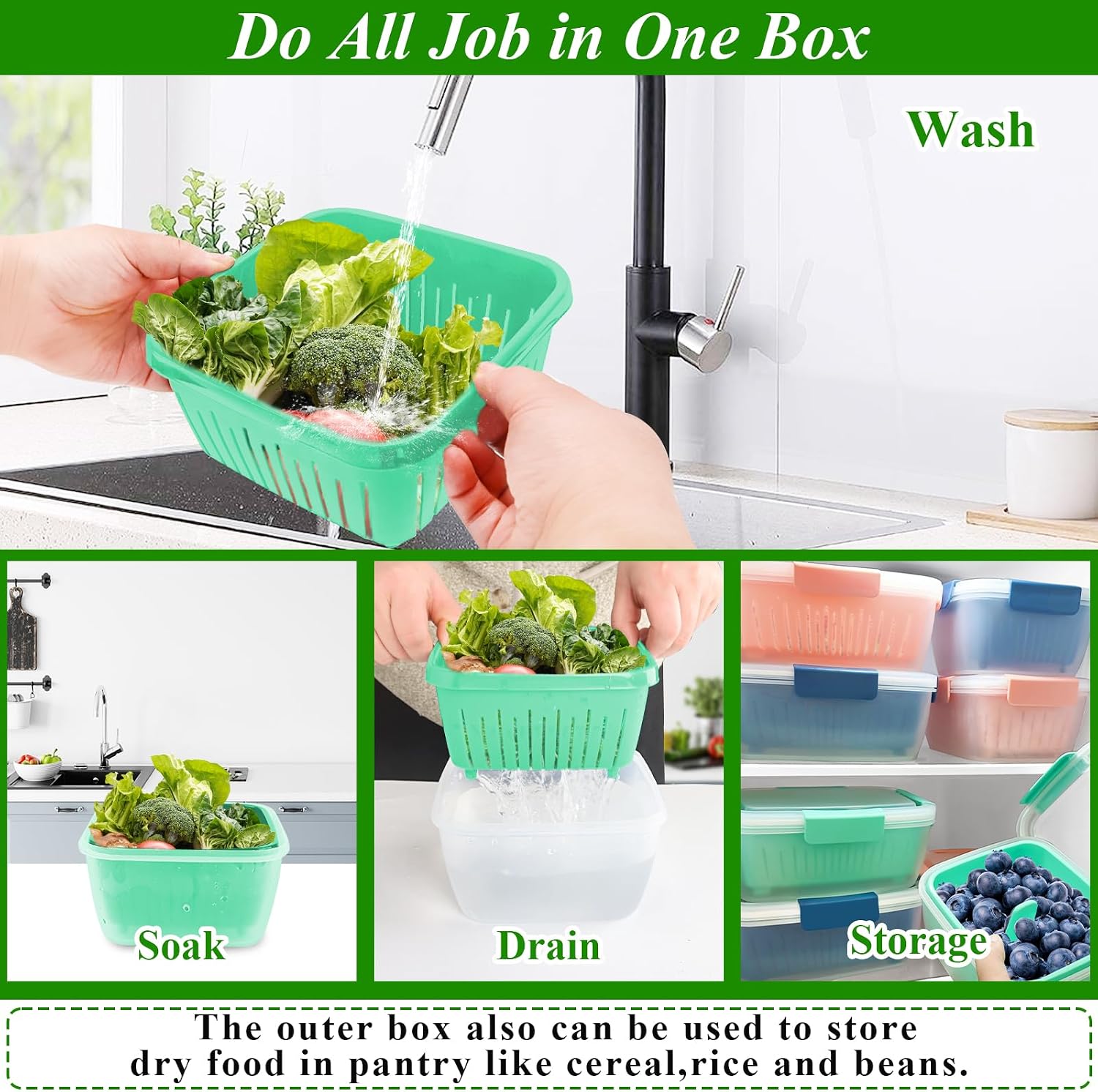 50oz Berry Keeper Fruit Storage Container for Fridge, Fresh Food ...