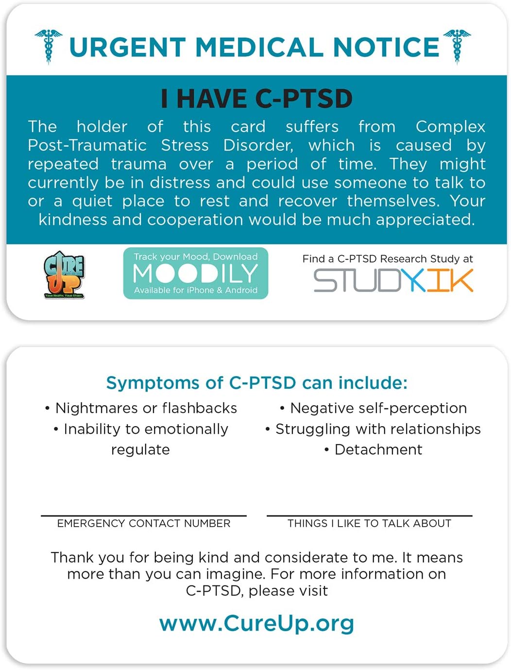 Amazon.com : C-PTSD Assistance Card 3 pcs : Office Products