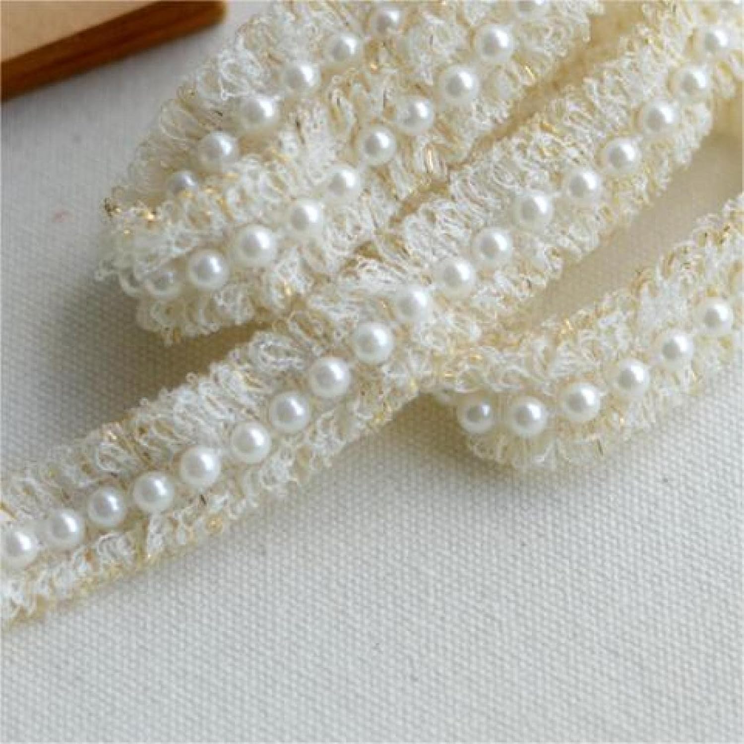 Amazon.com: 1 Yard 0.8 Inch Lace Trim for Sewing White Gold Lace Pearl ...