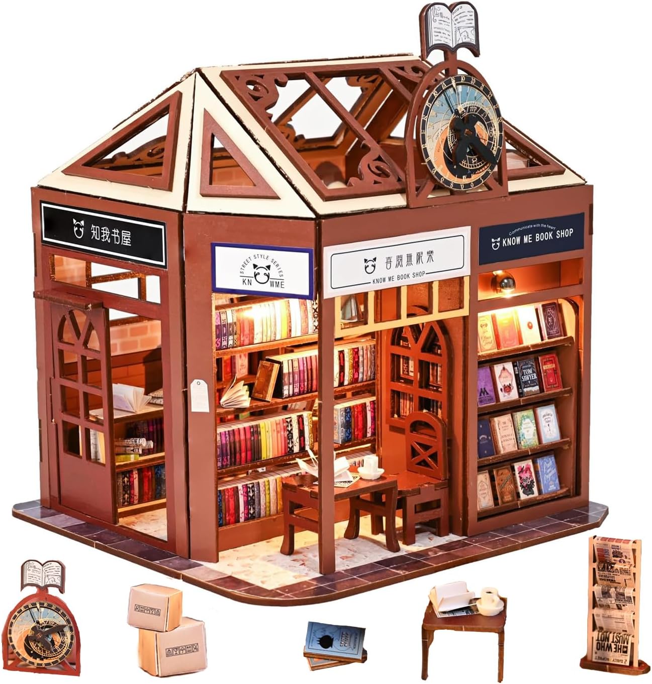 Amazon.com: TOPBSFARNY DIY Miniature Dollhouse Kit Bookstore Room ...