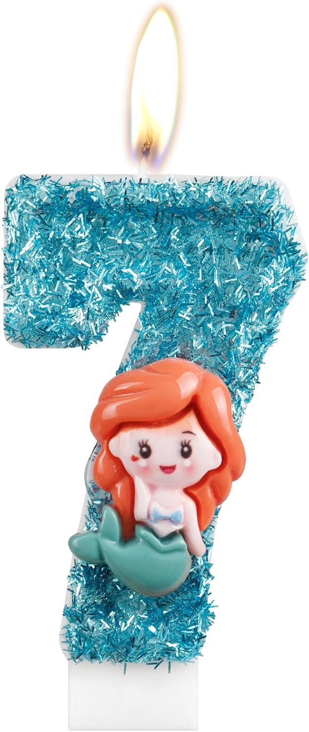 Amazon.com: iNINGER 7th Mermaid Birthday Candles,Glitter 7 Birthday ...