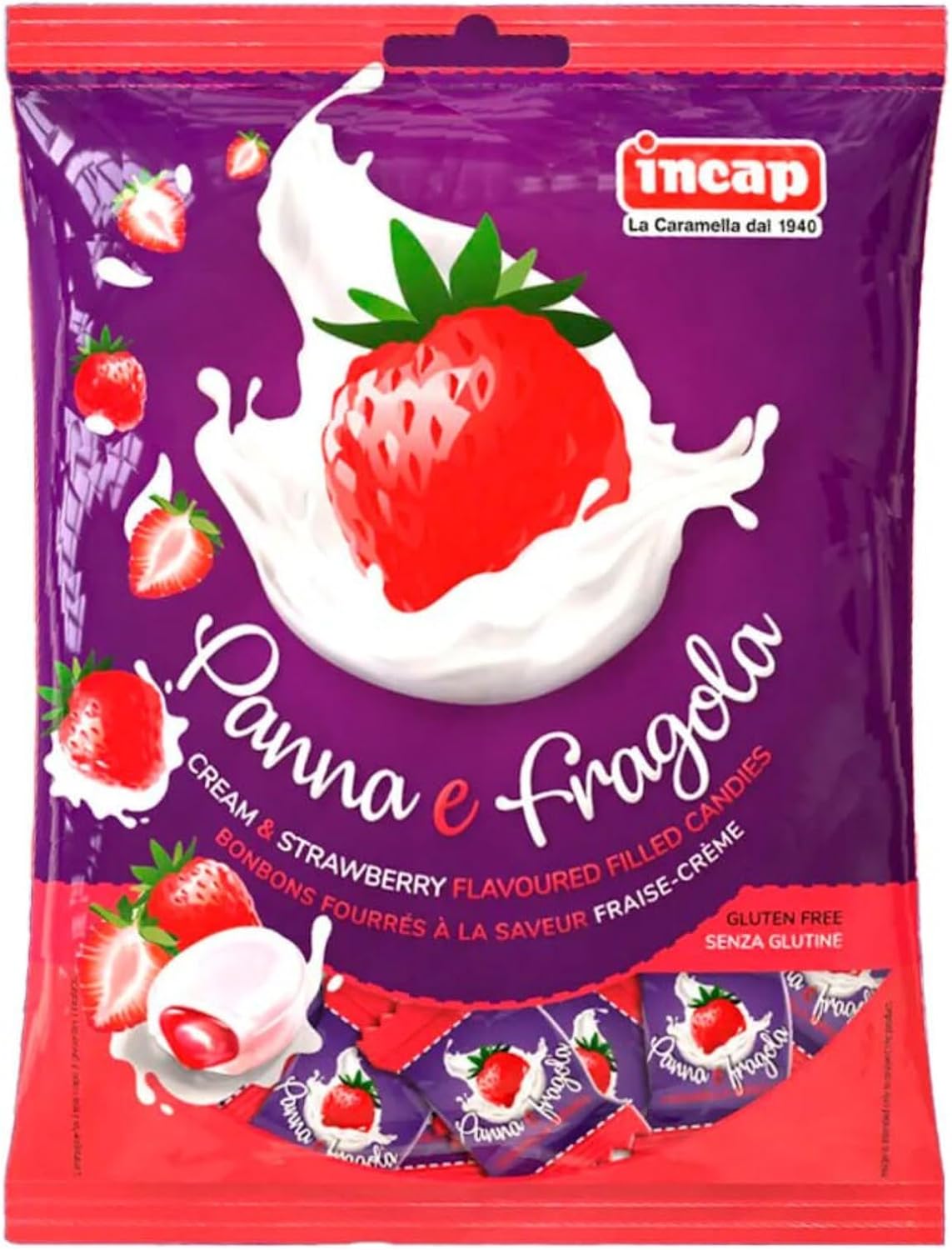 Bonbons durs farcis Incap crème et fraise enveloppe de 200 g sans ...