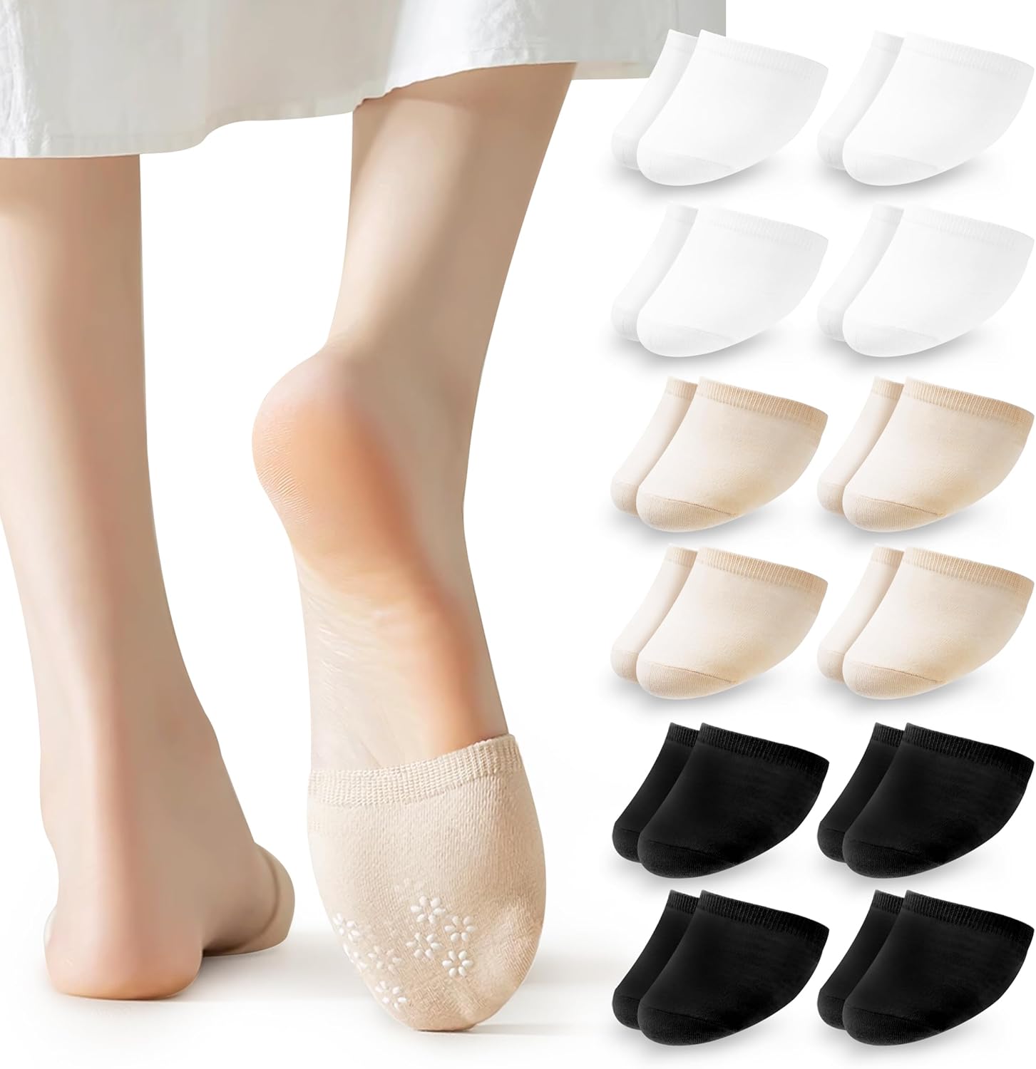 Amazon.com: 12 Pairs Half Socks for Women, No Show Toe Topper, Non-Skid ...