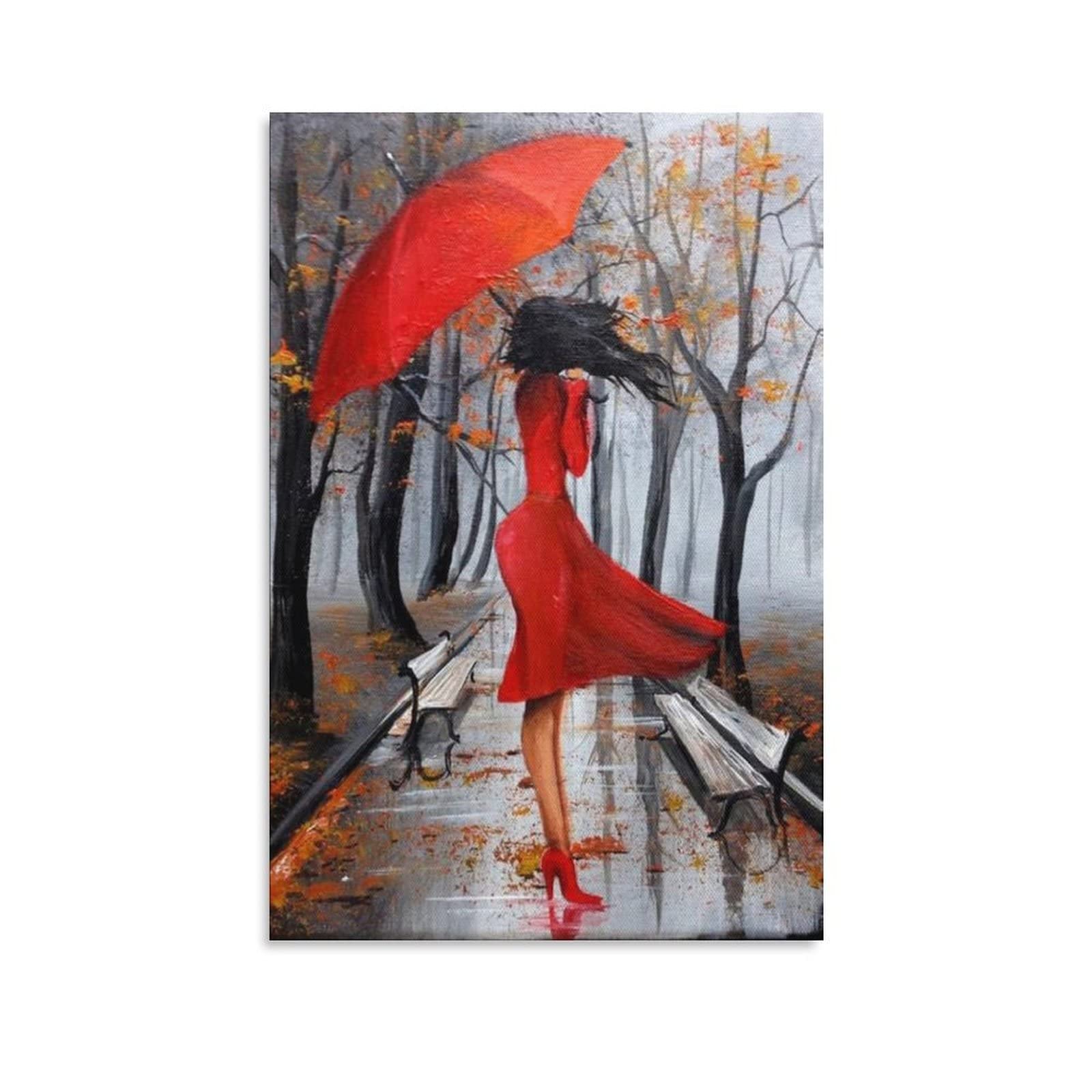Girl With Red Umbrella Painting