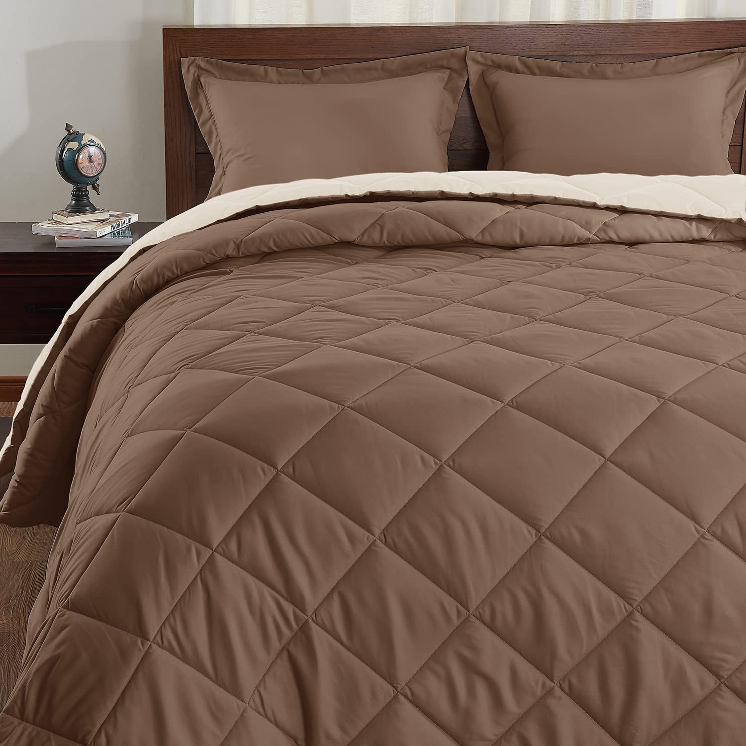 Amazon.com: Basic Beyond Queen Comforter Set Down Alternative Brown ...