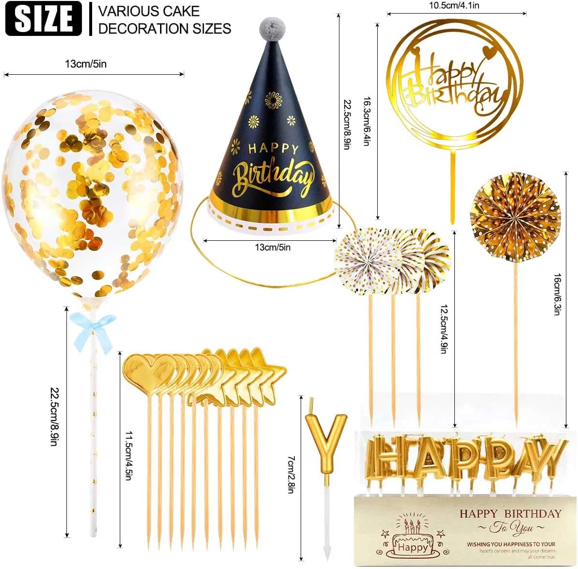 Gold Birthday Cake Topper Set with Letters, Candles, Philippines | Ubuy