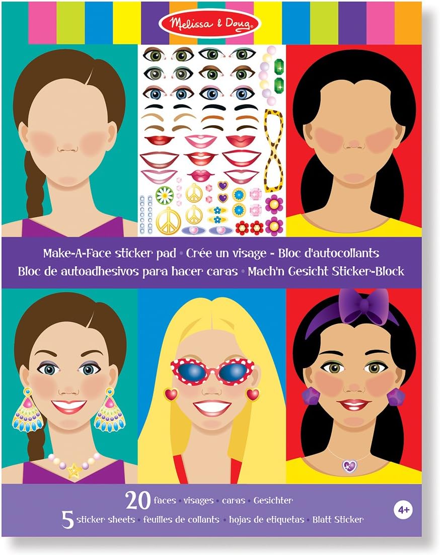Melissa & Doug Make-a-Face Sticker Pad - Fashion Faces, 20 Faces, 5 ...