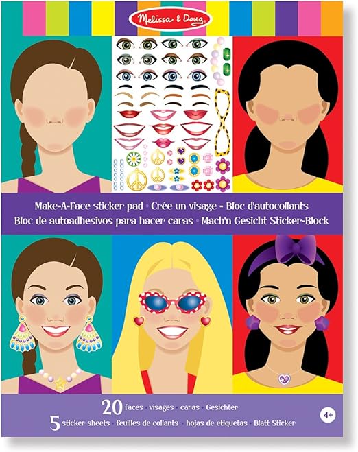 Melissa & Doug Make-a-Face Sticker Pad - Fashion Faces, 20 Faces, 5 ...