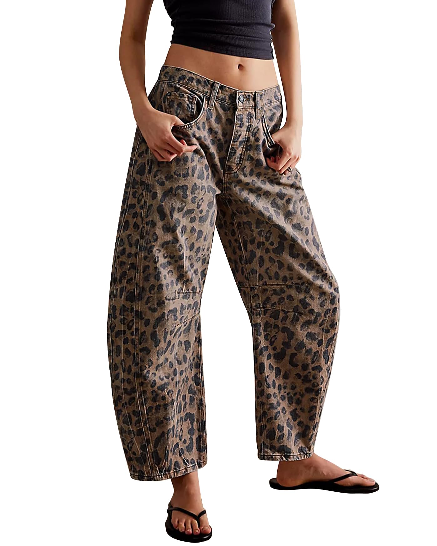 Kedera Women's Baggy Barrel Jeans Casual Boyfriend Mid Rise Leopard ...