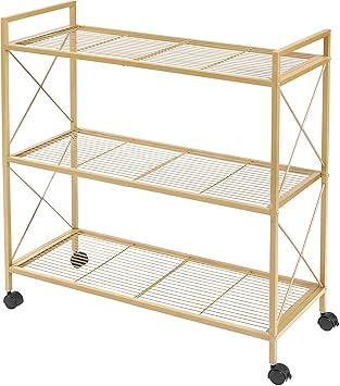 Amazon.com: SONGMICS 3-Tier Metal Storage Rack with Wheels, Mesh ...