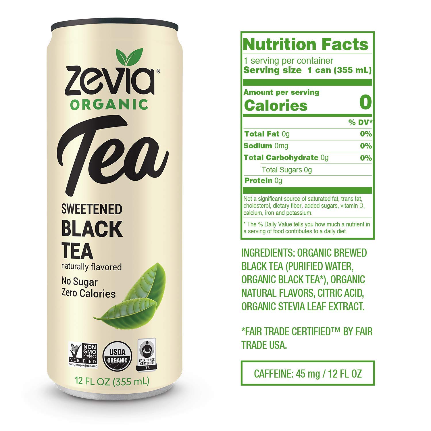 Buy Zevia Organic Sugar Free Ice Tea, Black Tea, 12 FL Oz (Pack of 12 ...