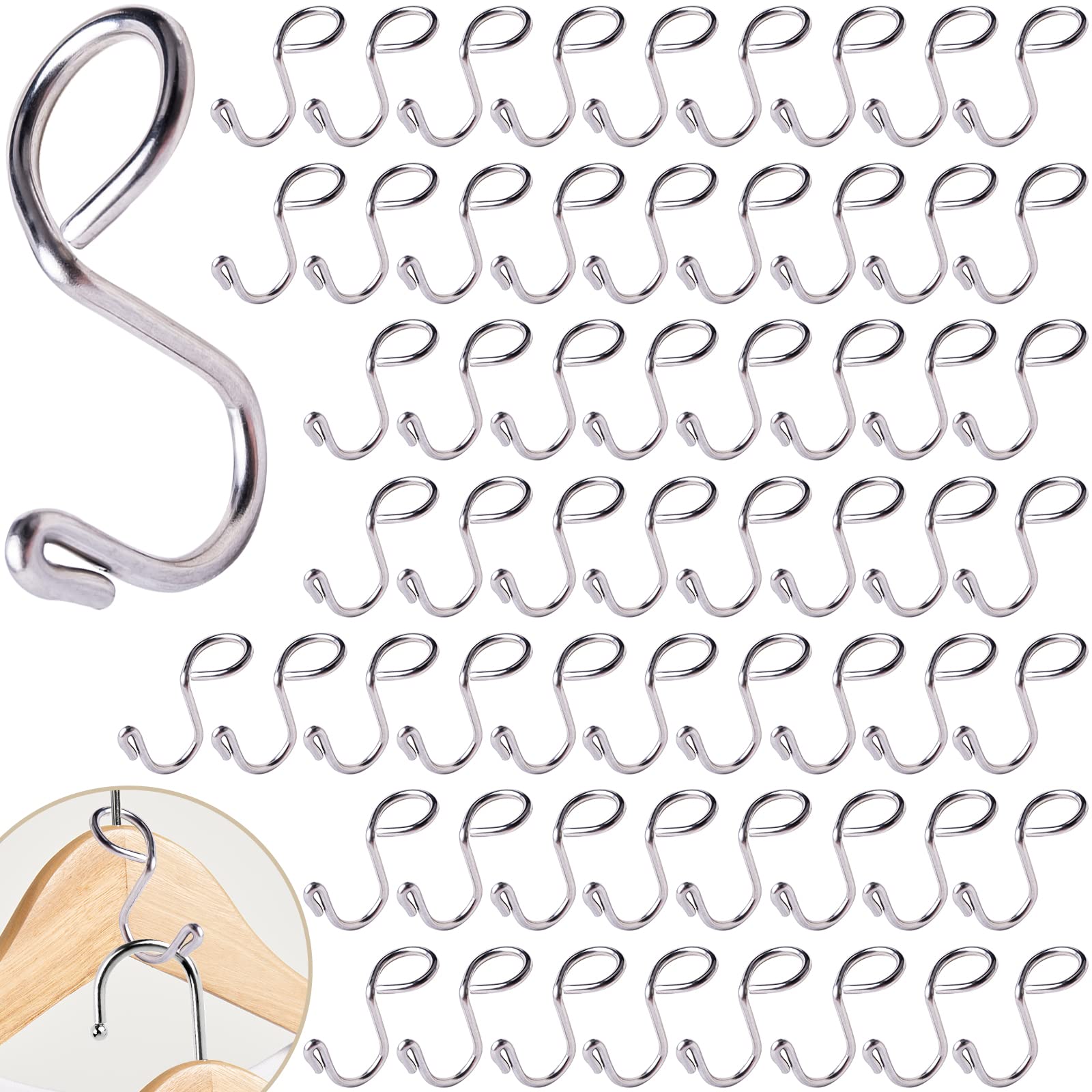 Amazon.com: HolyMaji 60 Pack Clothes Hanger Connector Hooks Metal ...