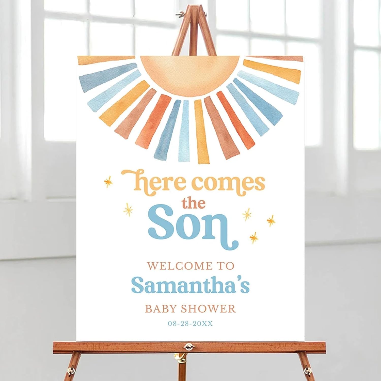 Amazon.com : Sunshine Baby Shower Welcome Sign, Here Comes the Son Baby ...