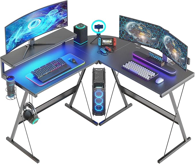 Amazon.com: Bestier 63” Long Gaming Desk 2 Person Reversible L Shaped ...