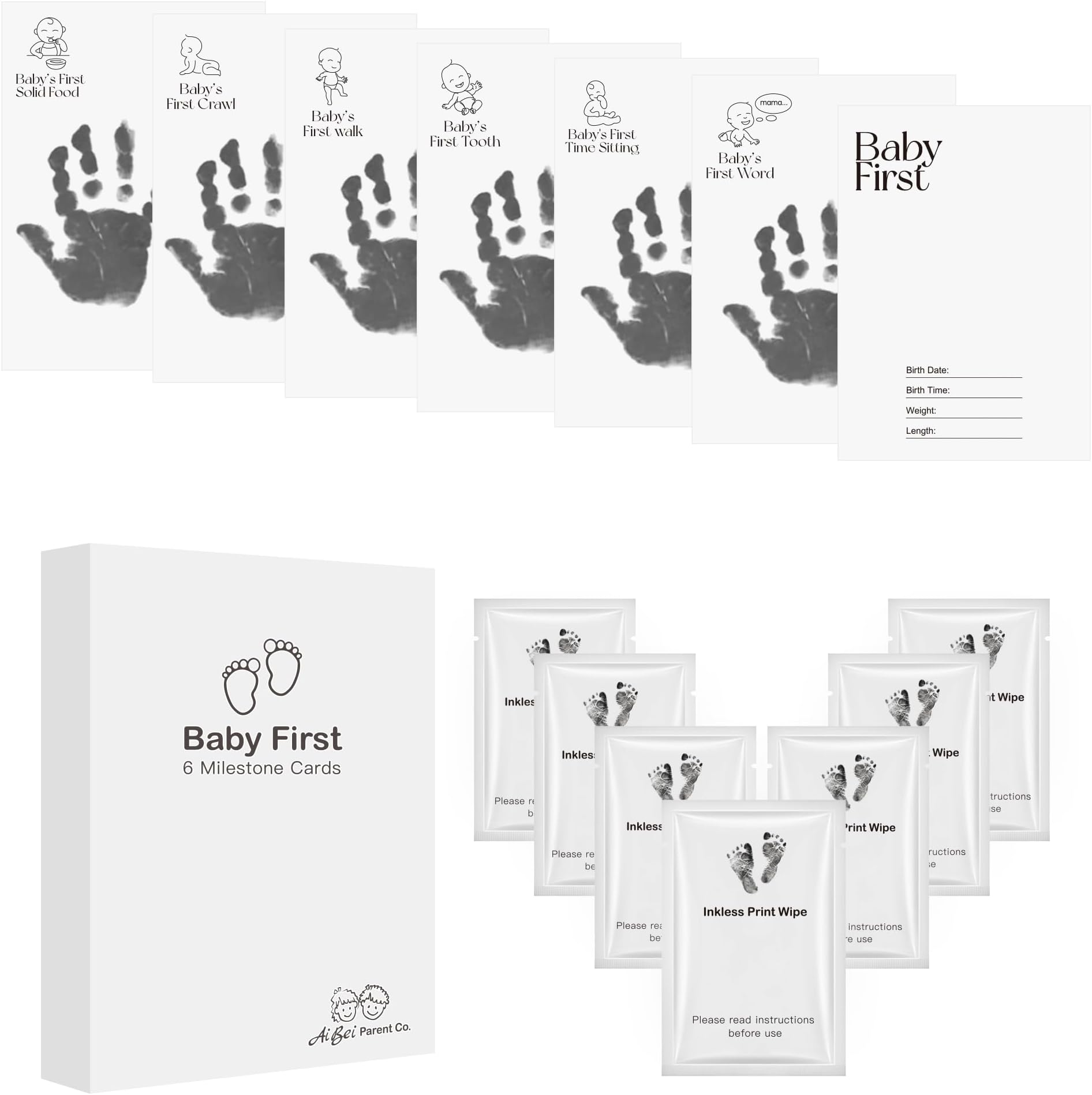 Amazon.com : 7 Pieces Baby First Inkless Milestone Cards, Feet Newborn ...