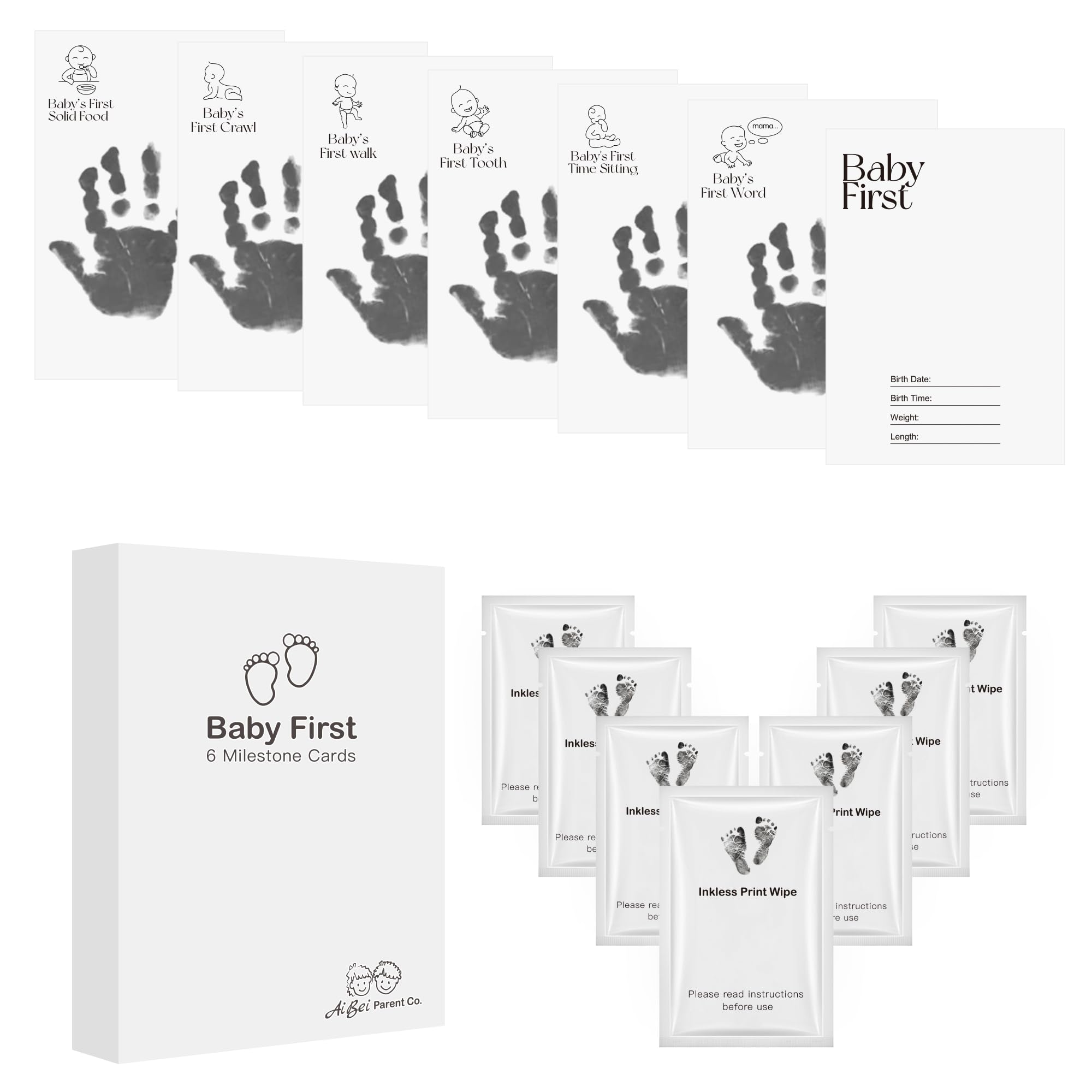 Amazon.com : 7 Pieces Baby First Inkless Milestone Cards, Feet Newborn ...