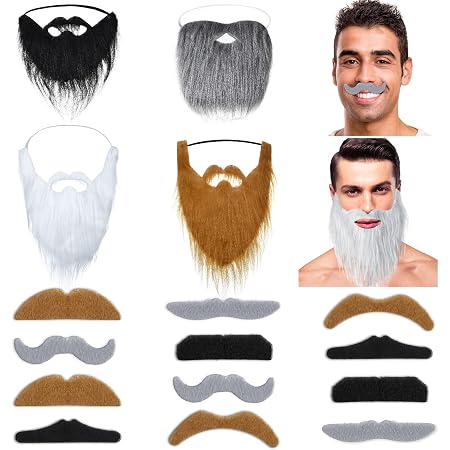 Amazon.com: 12 Pieces Halloween Fake Beard Funny Fake Mustaches Costume ...