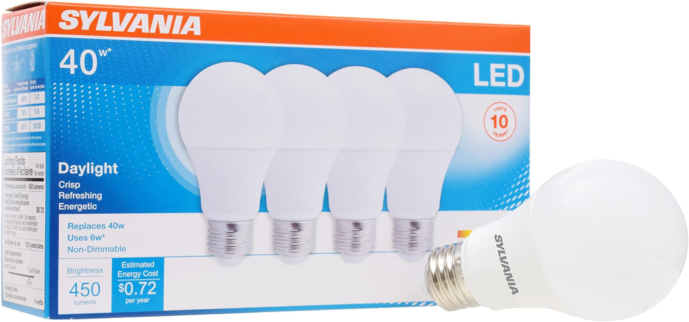 PHILIPS 469809 4-Pack 40W Equivalent Daylight A19 Medium LED Light Bulb ...