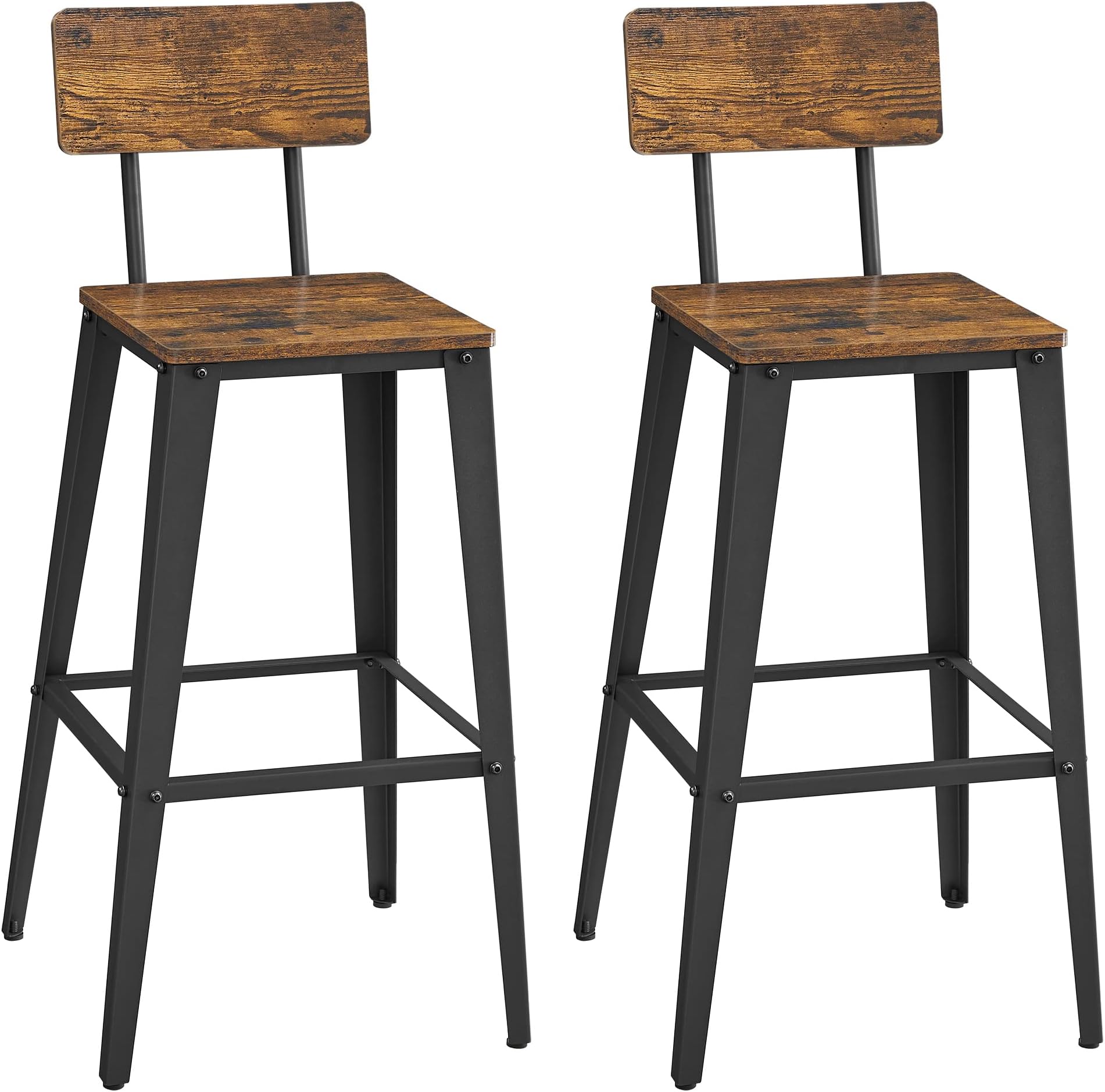 VASAGLE Set of 2 Bar Stools, Bar Height Stools, Tall Bar Stools with ...