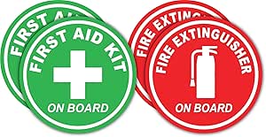 Amazon.com: (x4) Fire Extinguisher/First Aid Kit on Board Round Magnet ...