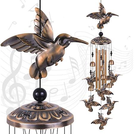 Amazon.com : Large Hummingbird Wind Chimes Outdoor Indoor Decor -With 4 ...
