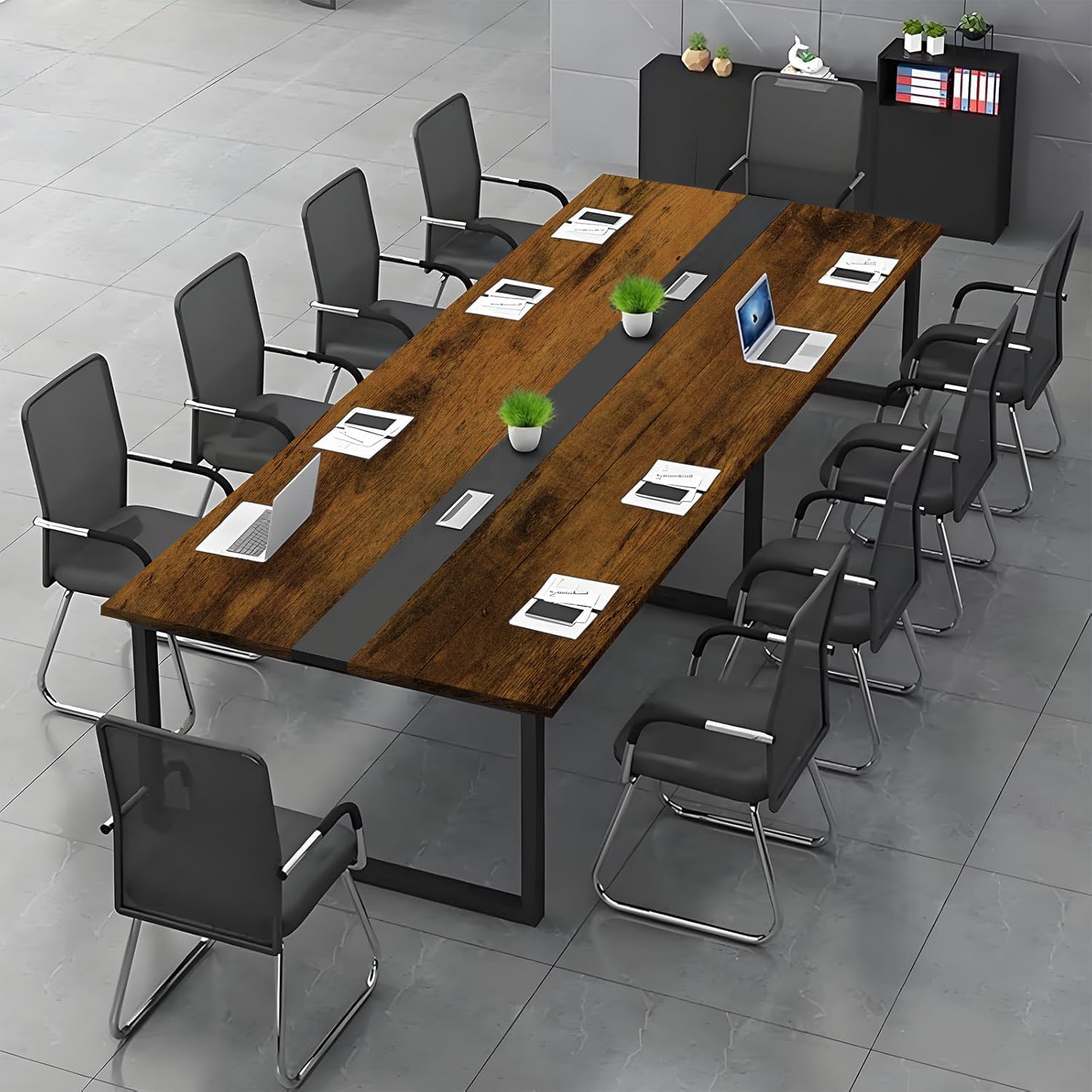 Large Conference Table for Office & Meeting Room – Long Rectangular Desk for 6-20 People, Cable ...