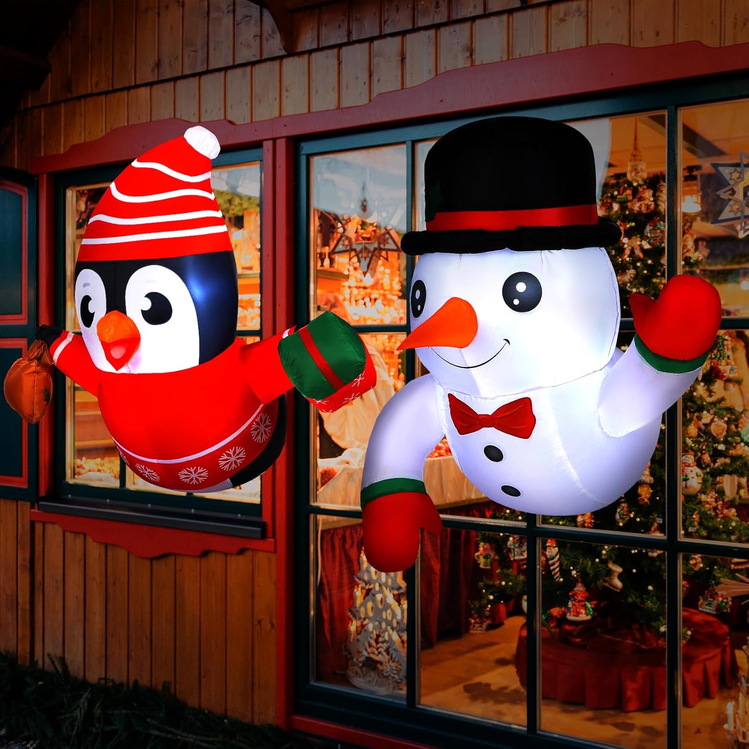 Amazon.com: Glimin 2 Pcs 4 ft Christmas Inflatable Snowman and Penguin ...