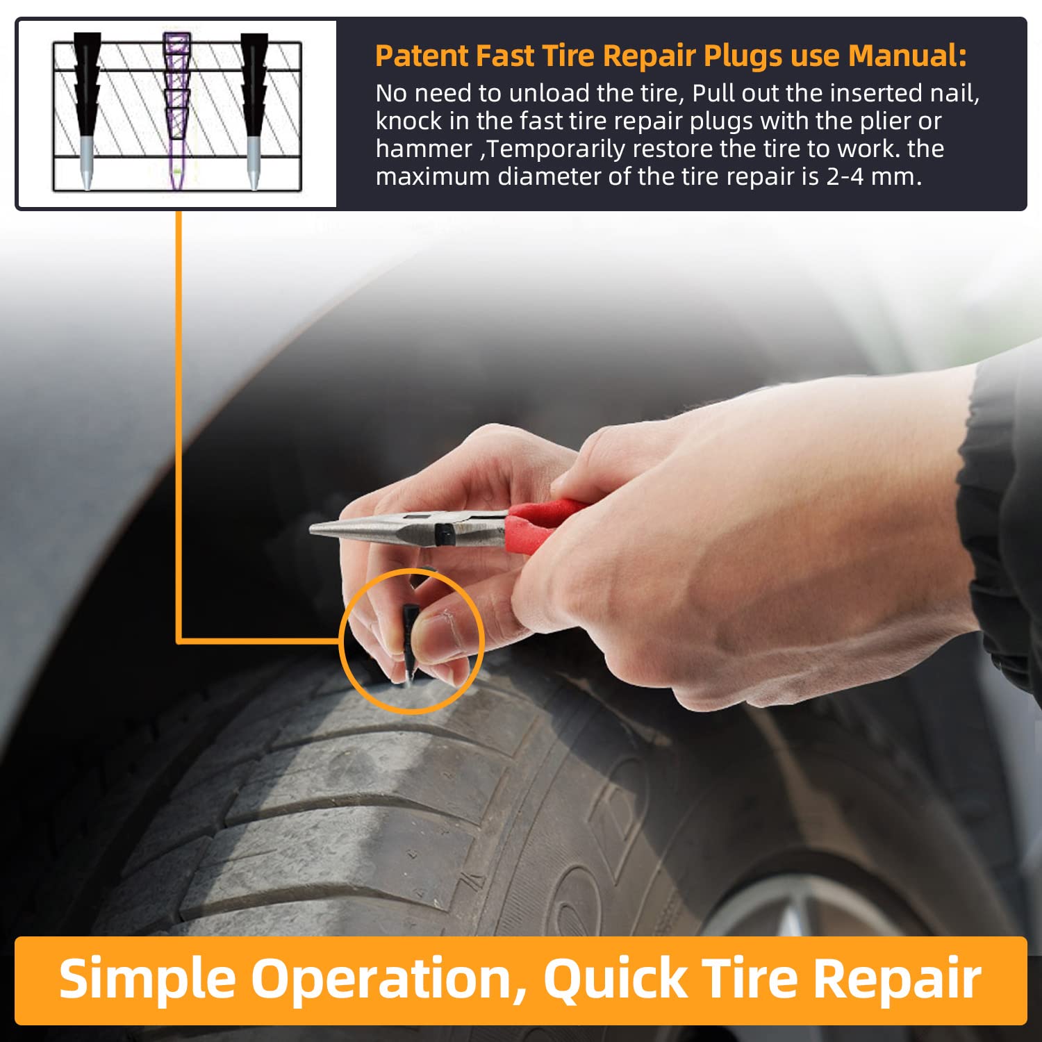 ORCISH 70Pcs Tire Repair Kit, Heavy Duty Tire Plug Kit Flat Tire Repair Kit Tire Patch Kits ...