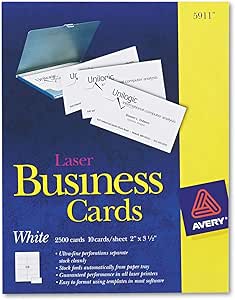 Amazon.com : Avery 5911 Business Card, Laser, 2-Inch x3-1/2-Inch, 2500 ...