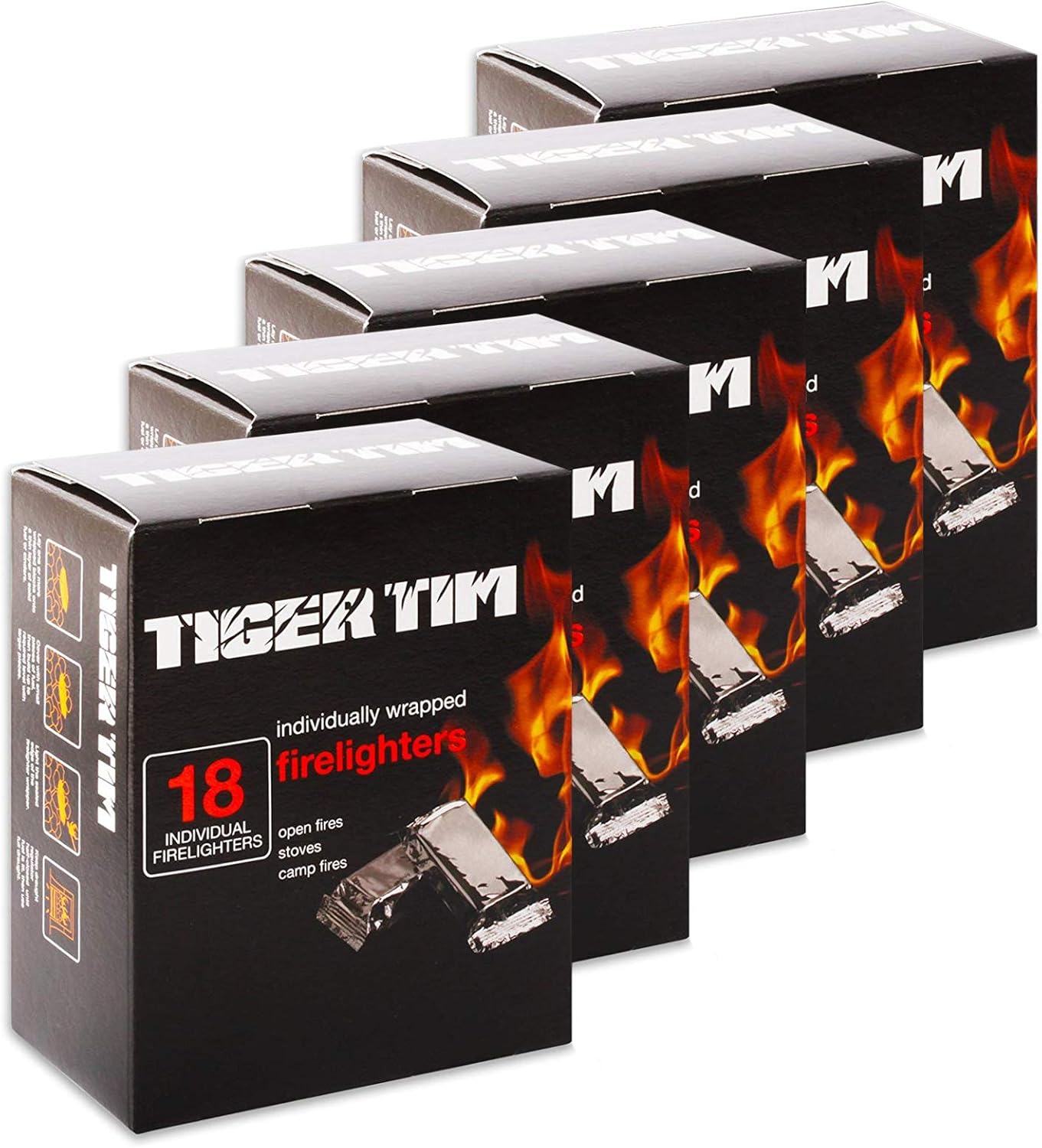 Tiger Tim 90 Individually Wrapped Firelighters Mess-Free Safe Odourless ...