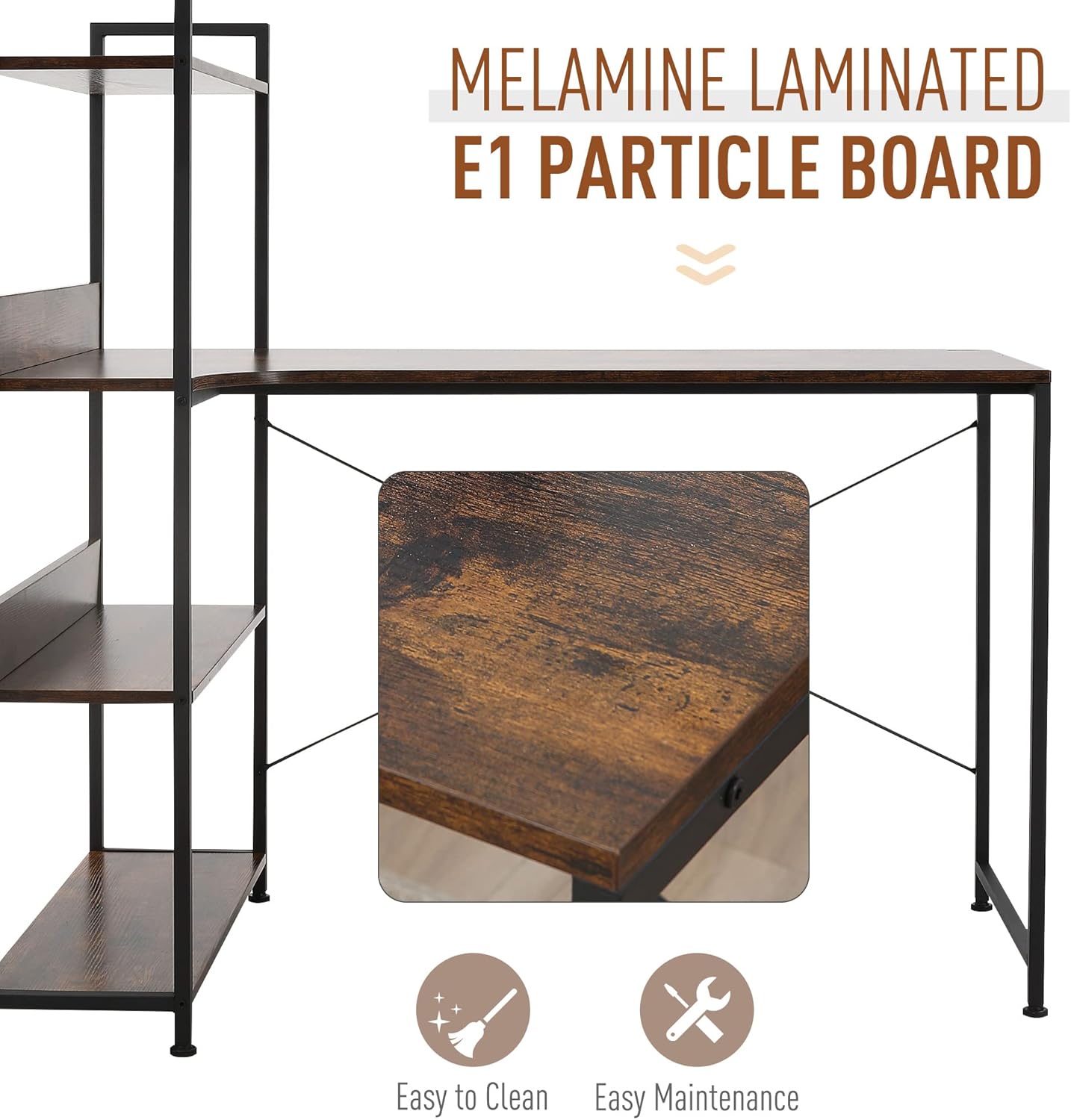 Buy HOMCOM Retro Industrial Computer Desk Home Office Table with 4-Tier ...