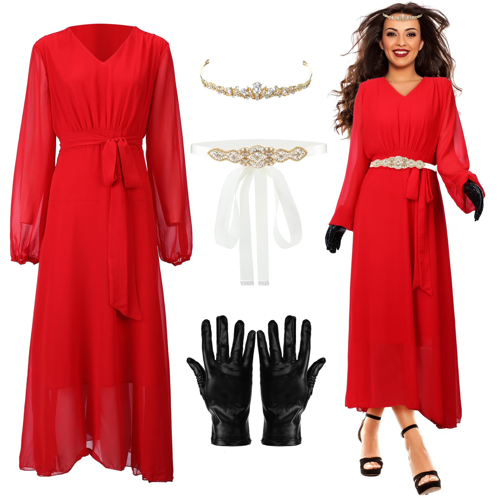 Ramede 4 Pcs Princess Costumes for Bride Adults Women Halloween Red ...