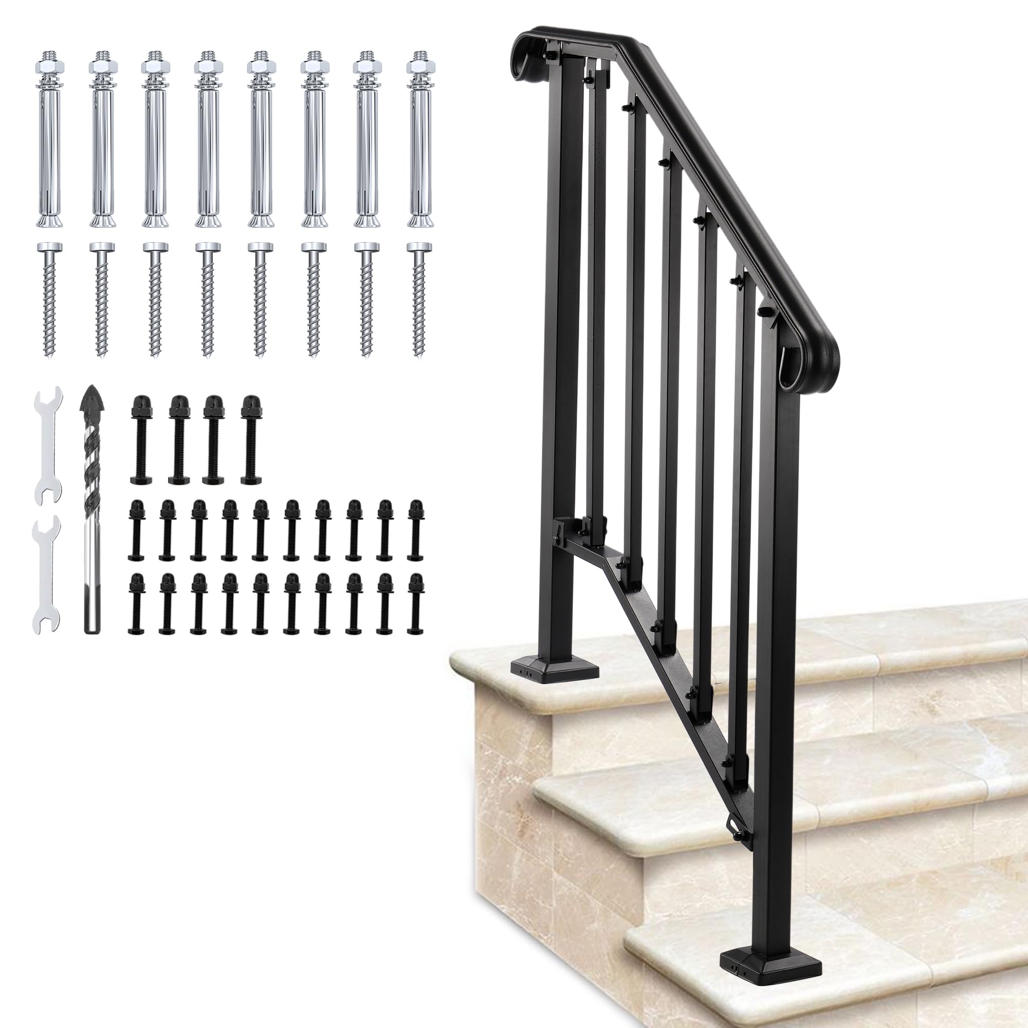 Snapklik.com : Outdoor Handrails - Fit 2 Or 3 Steps, Wrought Iron ...