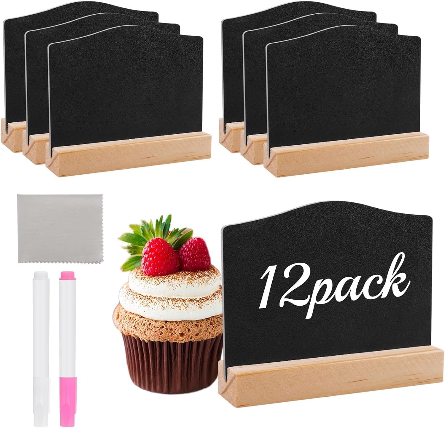 12Pcs Mini Chalkboard Signs, Double Sided Small Blackboard with Wooden ...