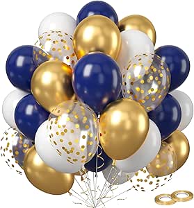 Amazon.com: Navy Blue Gold Balloons, 60PCS 12Inch Navy Blue Metallic Gold White Balloons with ...