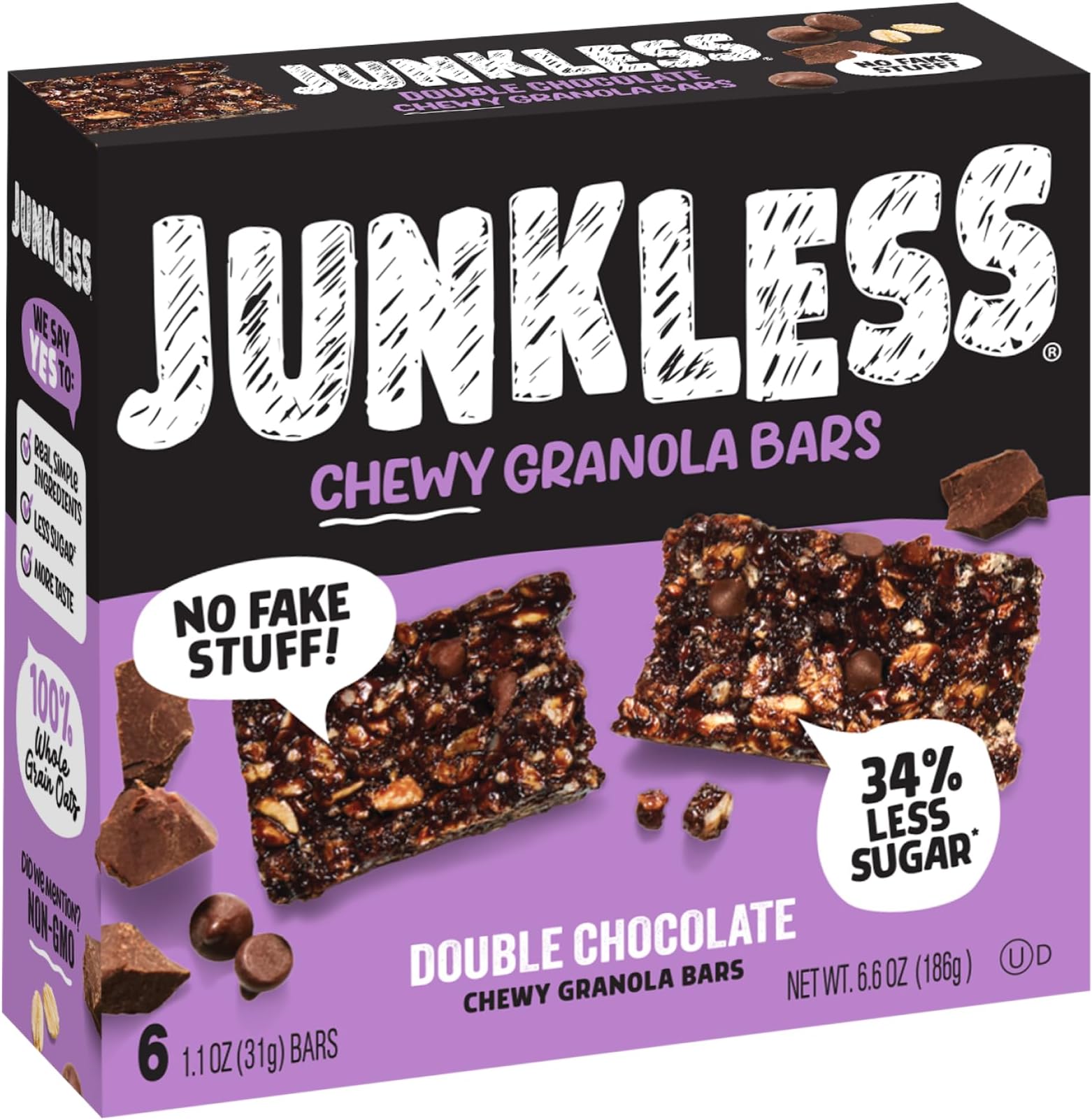 Amazon.com: Junkless Double Chocolate Chewy Granola Bars - Less Sugar ...