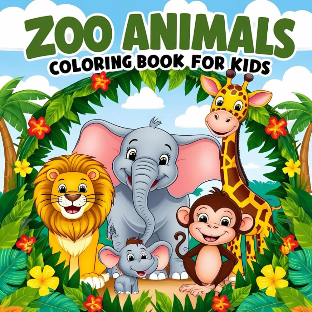 Zoo Animals Coloring Book for Kids: Fun and Easy Coloring Pages for ...